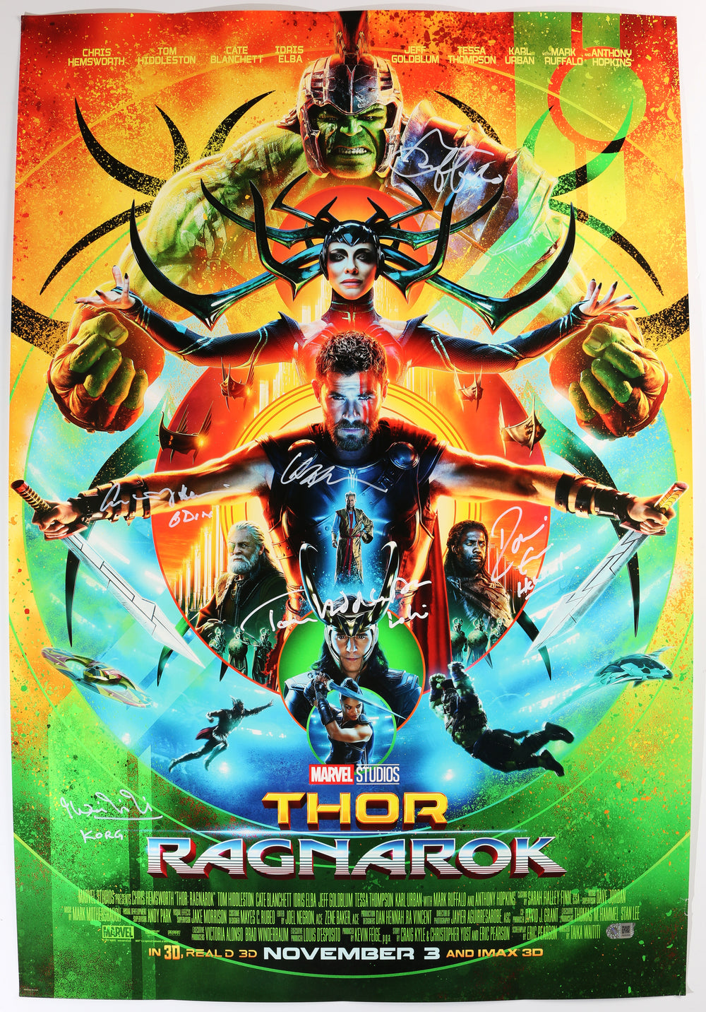 Thor: Ragnarok 27x40 Poster (SWAU) Cast Signed by Chris Hemsworth, Tom ...