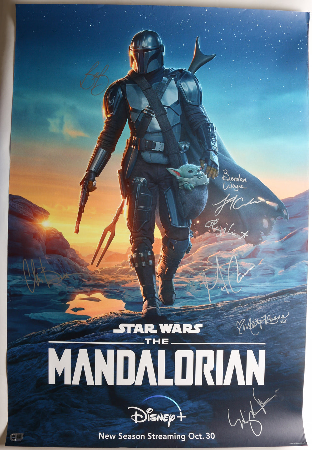 Star Wars The Mandalorian 27x40 Poster Swau Cast Signed By Lateef C