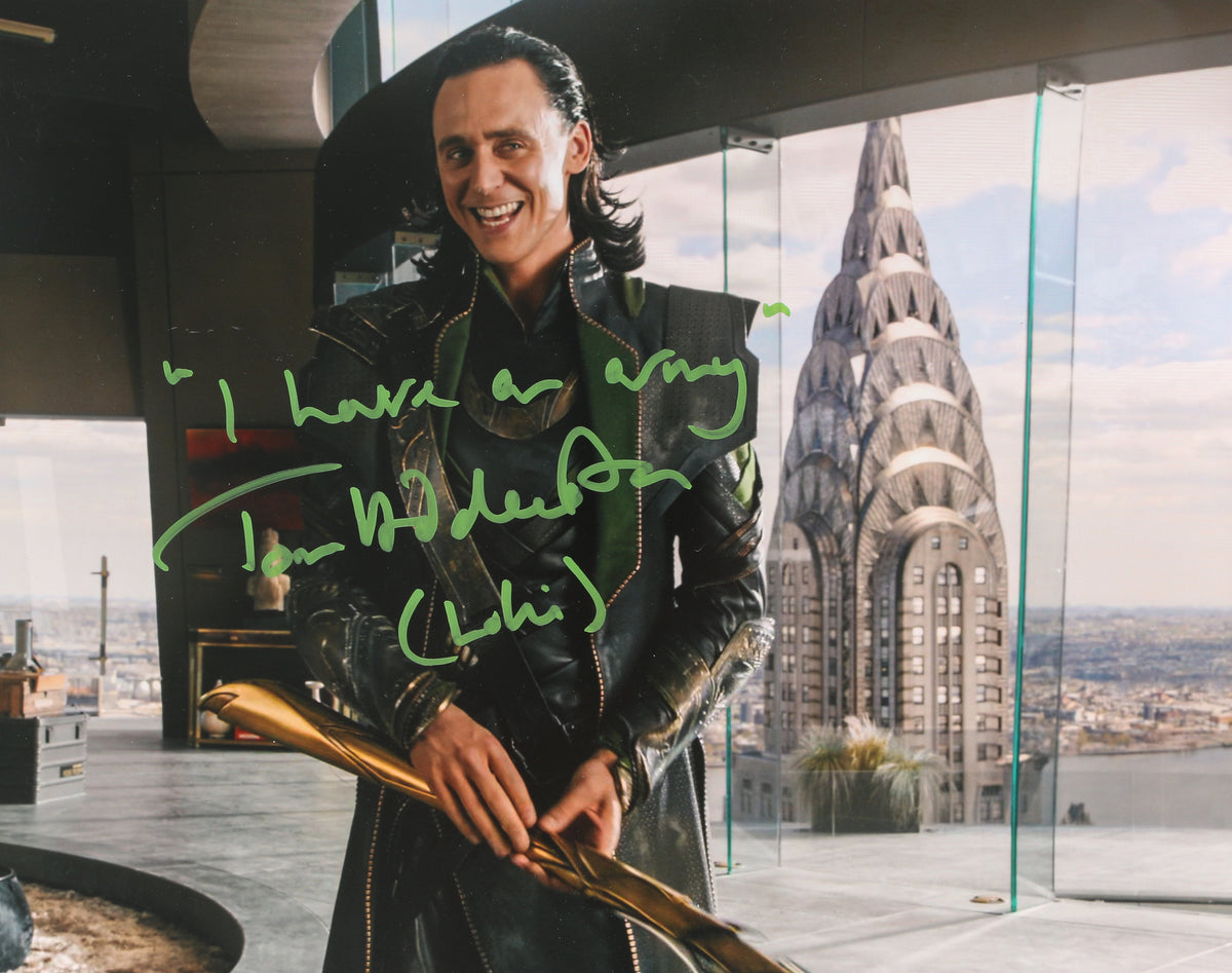 Tom Hiddleston as Loki in Avengers Signed 11x14 Photo with Character N ...