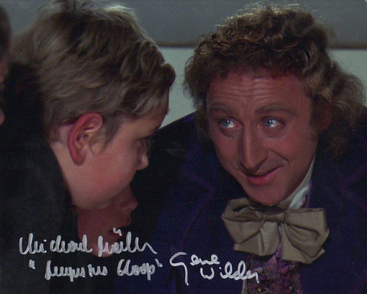 Gene Wilder as Willy Wonka and Michael Bollner as Augustus Gloop in Wi ...