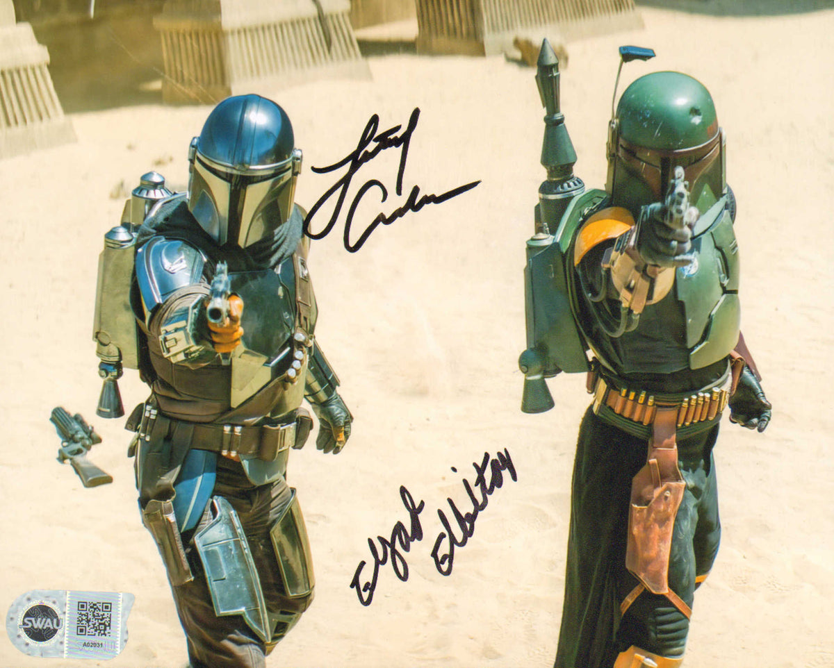 Lateef Crowder as The Mandalorian and Eyad Elbitar as Boba Fett in Sta ...