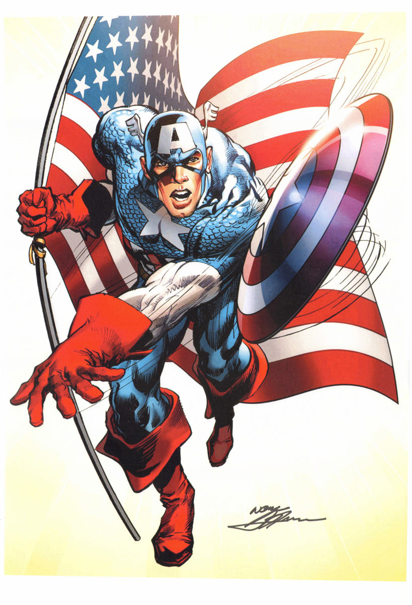 Captain America throwing Shield Art Print Signed by Comic Artist: Neal ...